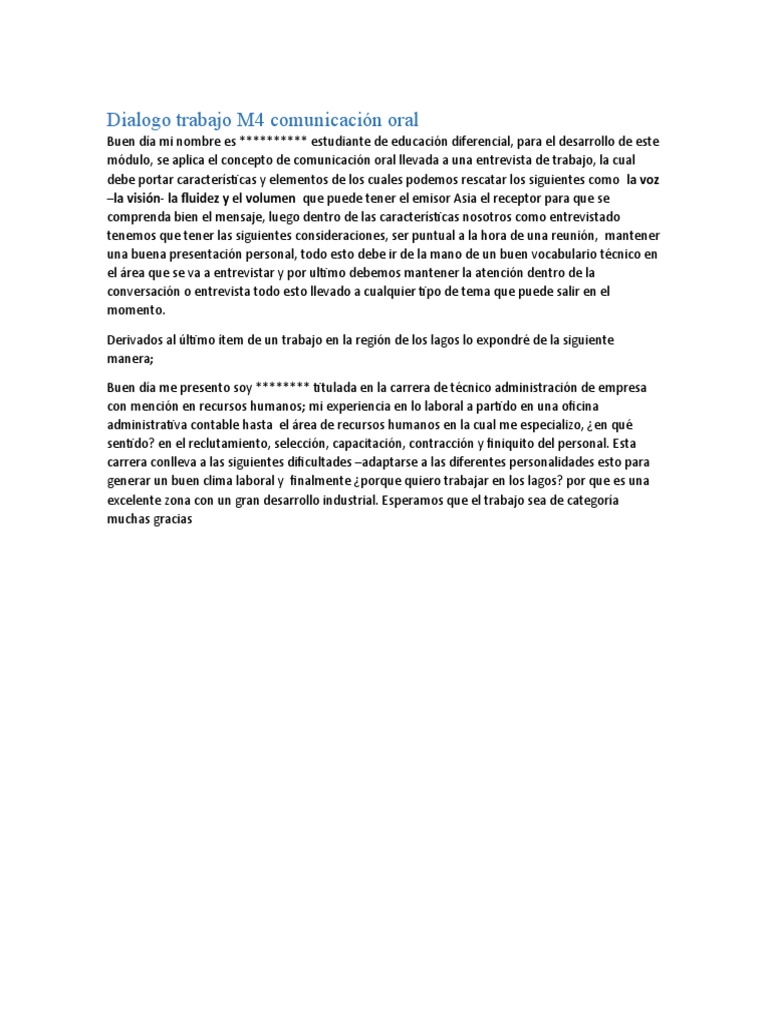 Dialogo Trabajo M4 Comunicación Oral | PDF