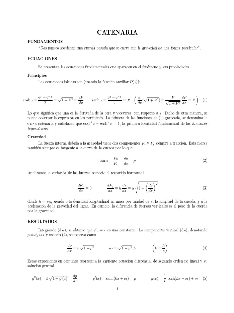 Catenaria | PDF | Análisis matemático | Objetos geométricos