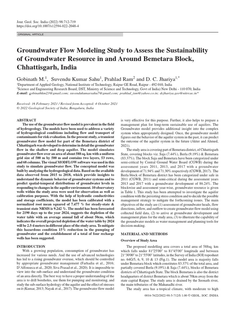 Groundwater Flow Modeling Study To Assess The Sustainability of ...