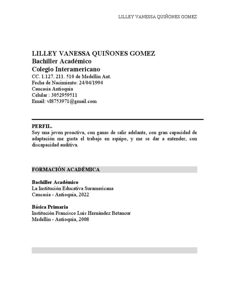 Lilley Vanessa Qui ones Gomez Bachiller Acad mico Colegio