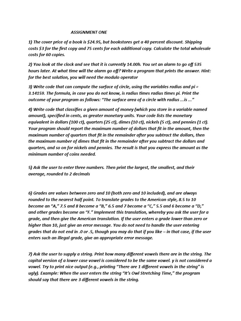Assignment One FOR PYTHON | Download Free PDF | Numbers | Pi Assignment One FOR PYTHON | Download Free PDF | Numbers | Pi