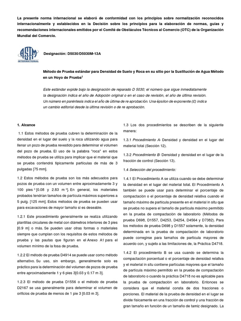 ASTM D5030-5030M-13 Mtodo de Prueba Estndar para Densidad de Suelo y ...