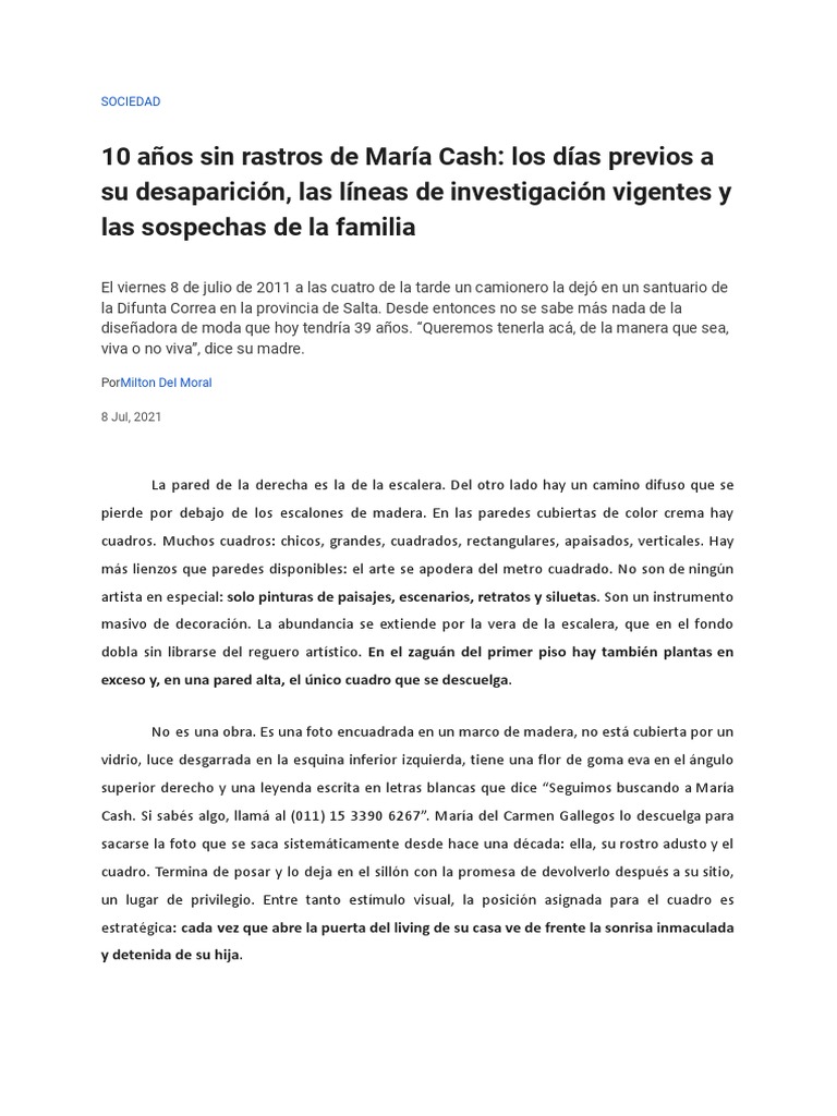 María Cash - Crónica de Una Desaparición | PDF | María, madre de Jesús