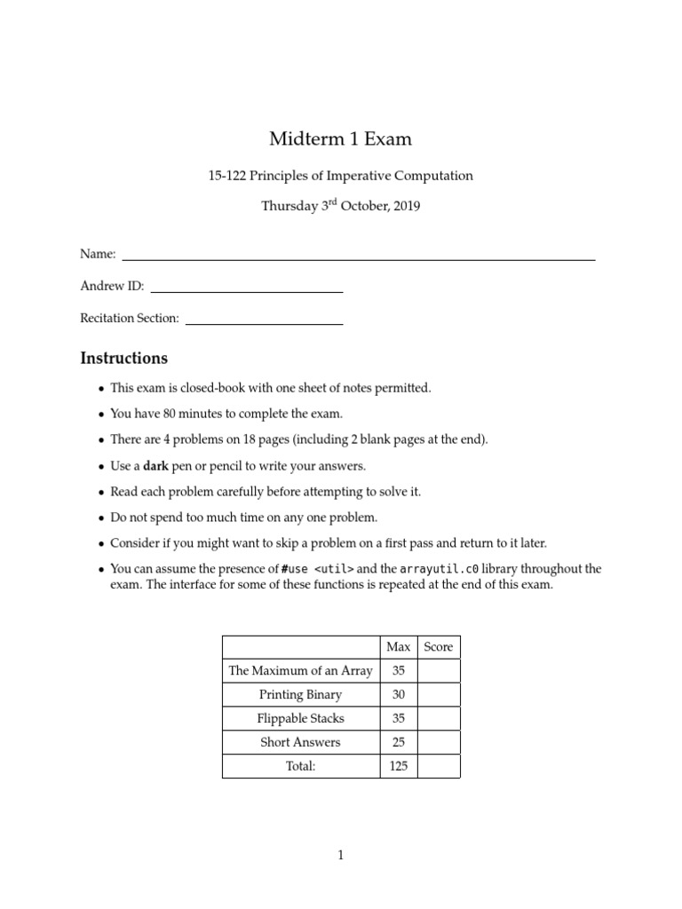 Midterm 1 Exam: Instructions | PDF | Boolean Data Type | Queue (Abstract Data Type)