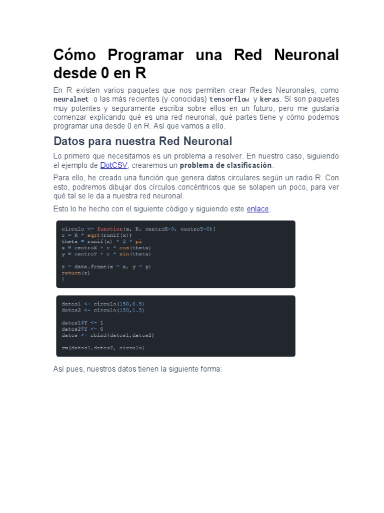 Cómo Programar Una Red Neuronal Desde 0 en R Otra Version | PDF | Red neuronal artificial | Neurona