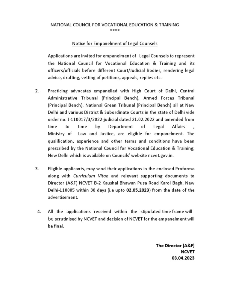 Notice for Advocate Empanelment 2025 | PDF