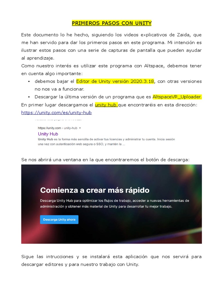 Primeros Pasos Con Unity | PDF | Unidad (motor de juego) | Ventana (informática)