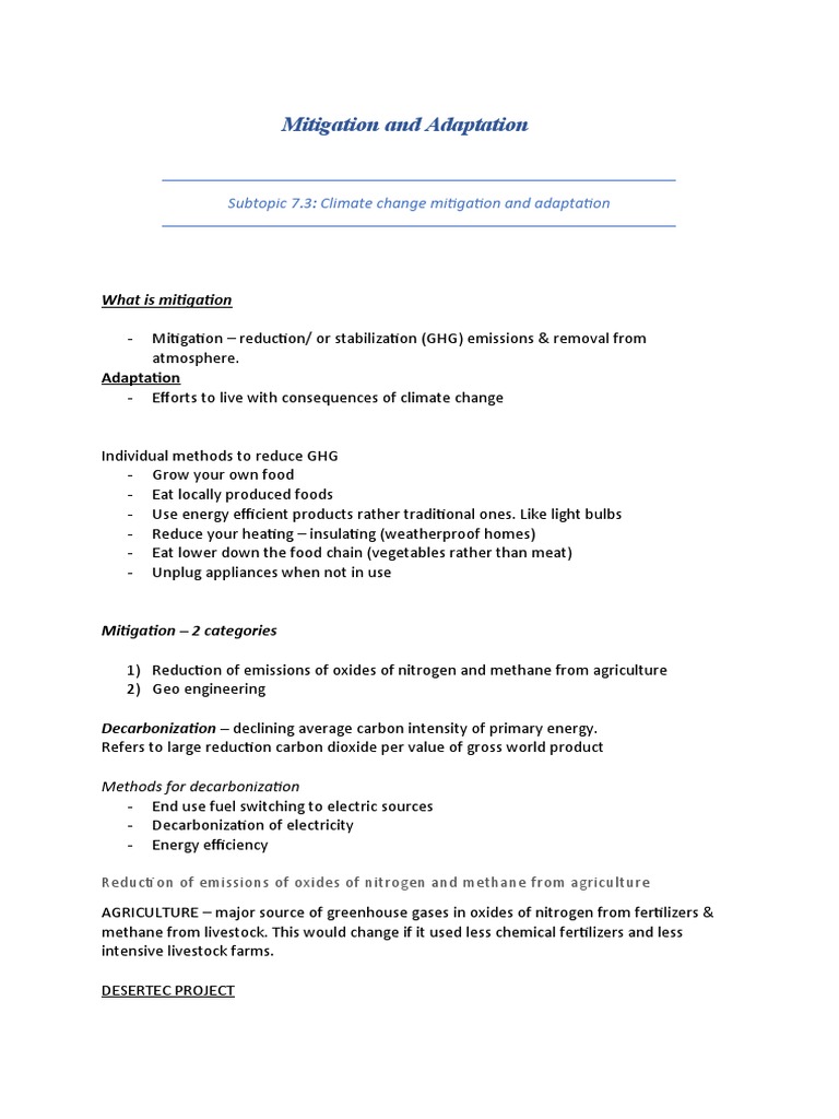 ESS Notes On 7.3 | PDF | Climate Change Mitigation | Greenhouse Gas
