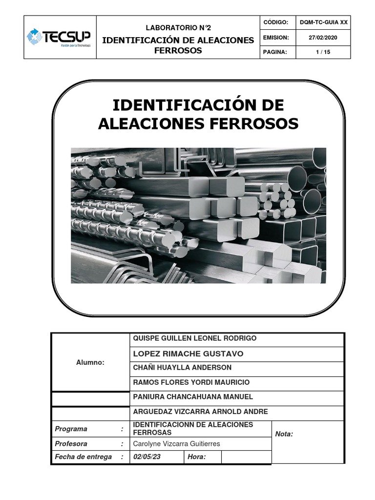 [TITULO]: Identificación y clasificación de aleaciones ferrosas mediante ensayos físicos | PDF ...