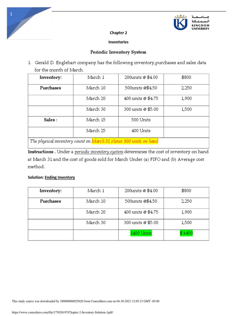 Chapter 2 Inventory Solution 1 PDF | PDF