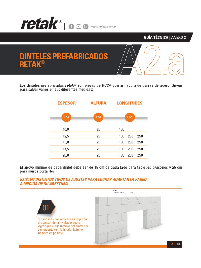 Dinteles Prefabricados Retak: Espesor Altura Longitudes | PDF ...