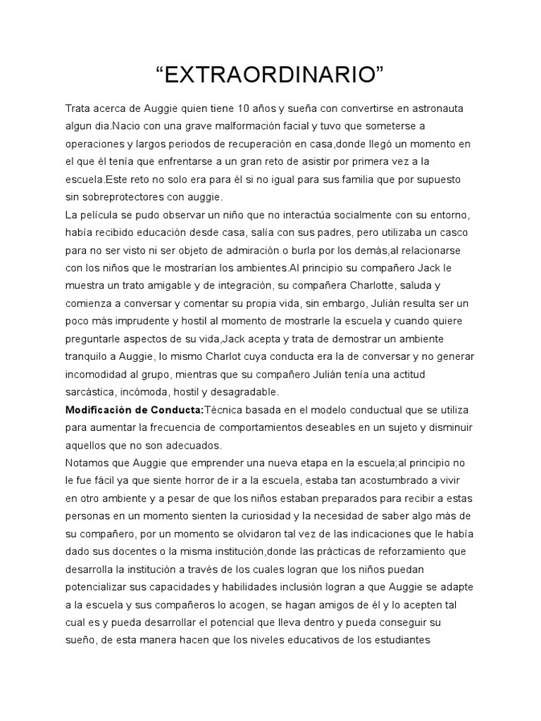 Analisis de La Pelicula Extraordinario | PDF | Enseñando | Comportamiento