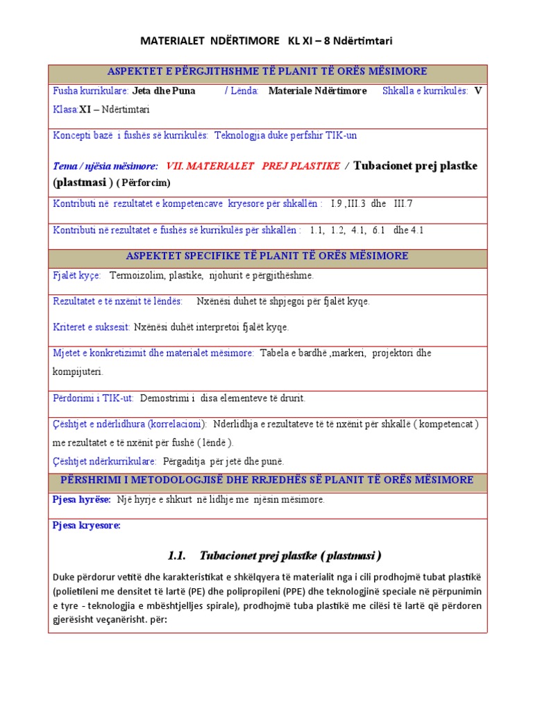 Materiale Ndërtimore KL XI - 8 N | PDF