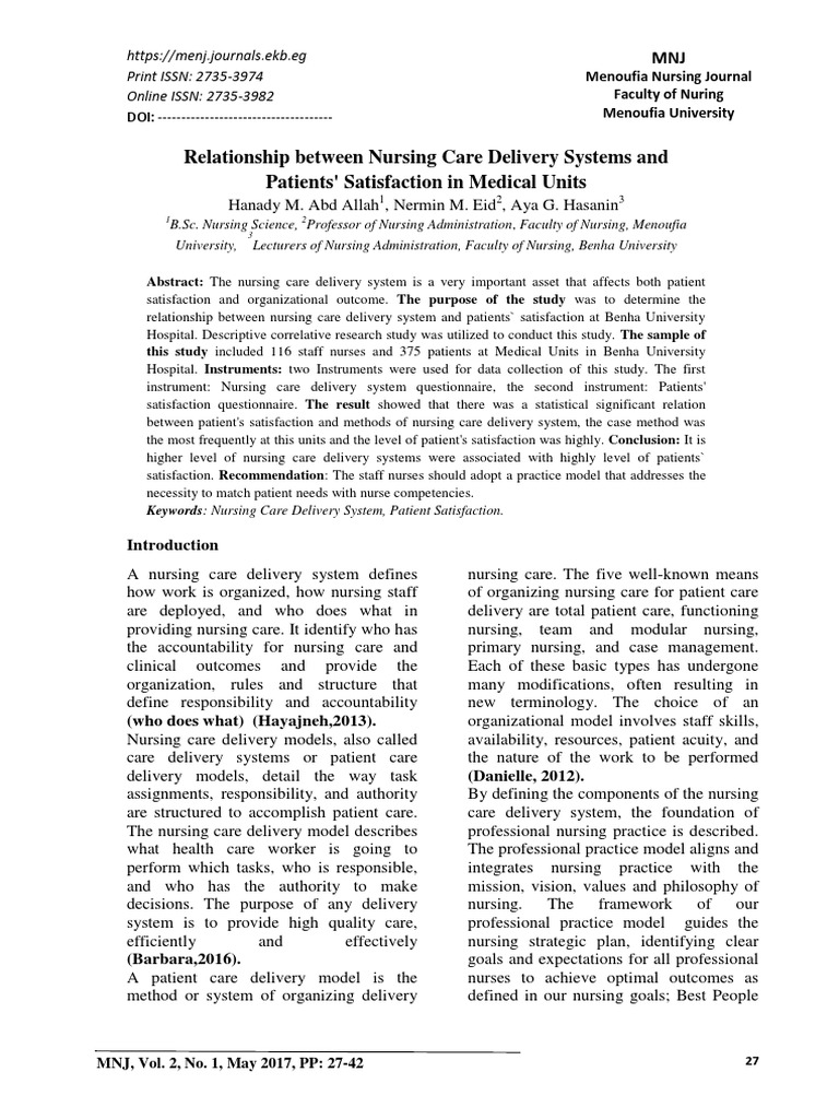 MENJ - Volume 2 - Issue 1 - Pages 27-42 | PDF | Nursing | Patient