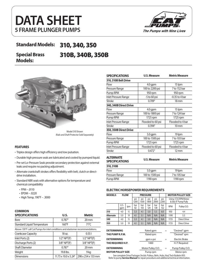 Pluger Pump 310 N Cat Pumps | PDF | Pump | Belt (Mechanical)