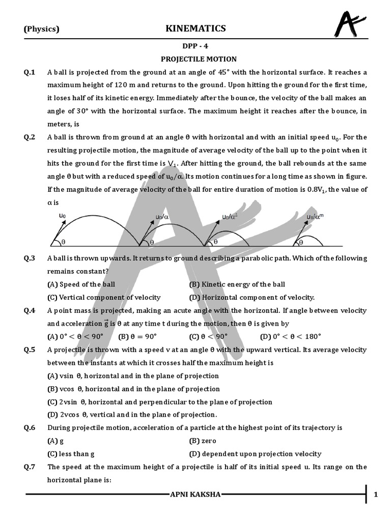 Physics - DPP - 04 - Kinematics - Projectile Motion | PDF | Velocity | Space