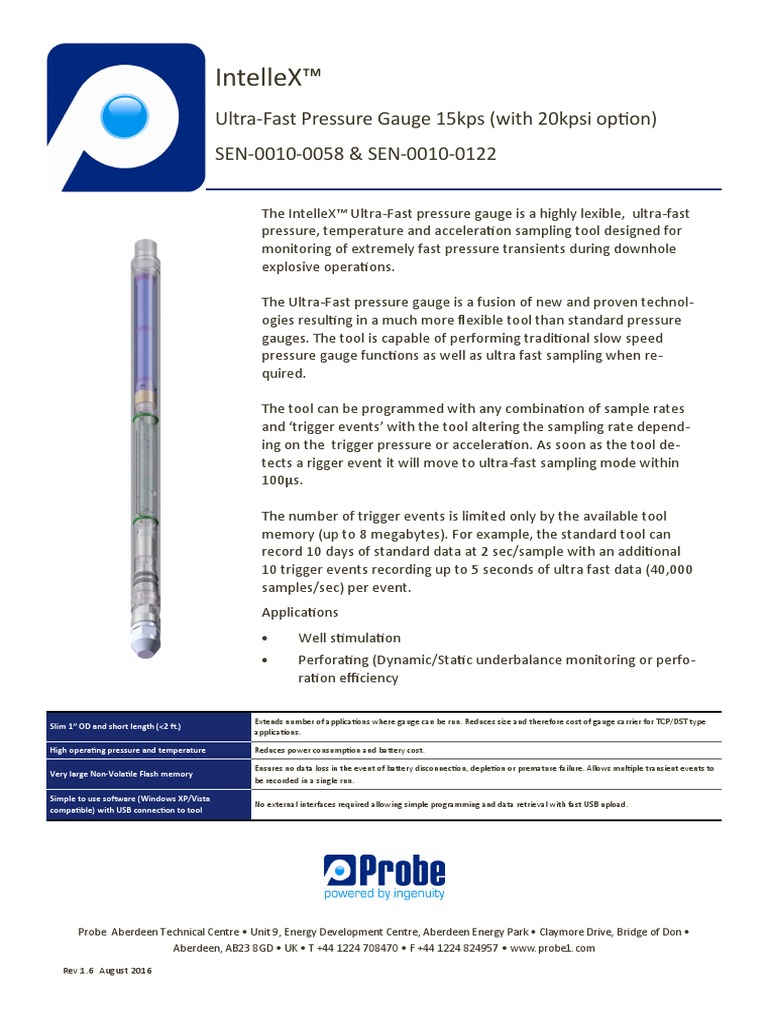 Probe IntelleX 15k & 20k Ultra Fast Pressure Gauge Data Sheet Rev 1.6 ...