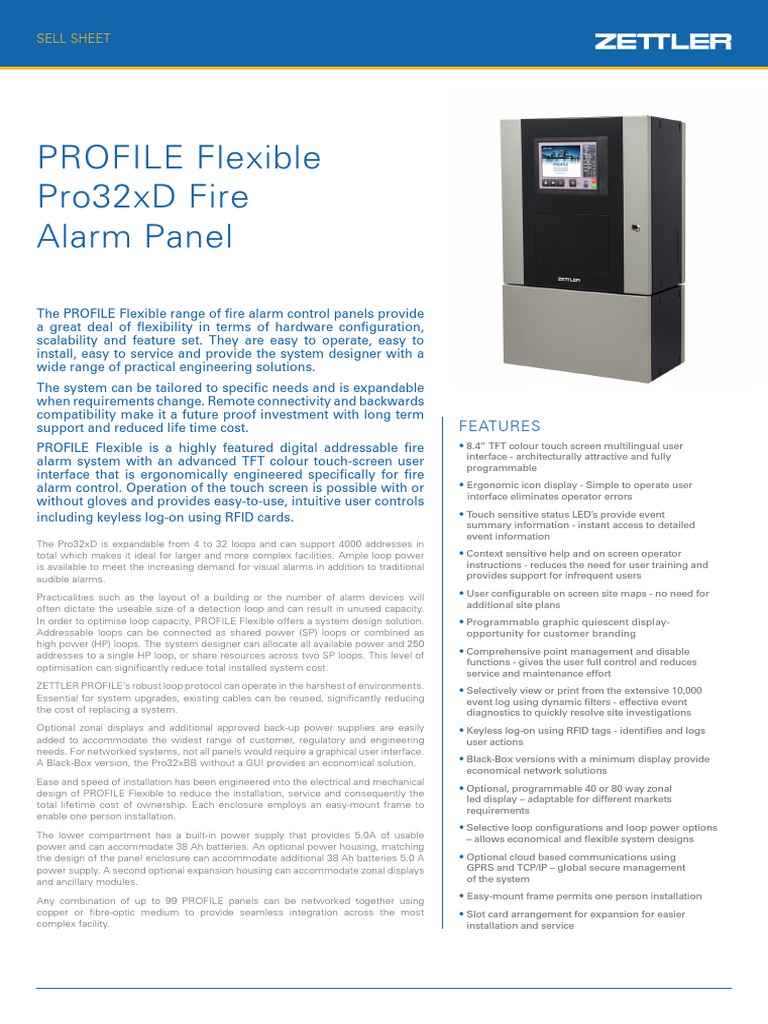 Zettler PROFILE Flexible Pro32xD Fire Alarm Panel Sell Sheet | PDF ...