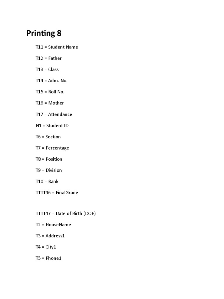 T-Codes Report Card | PDF
