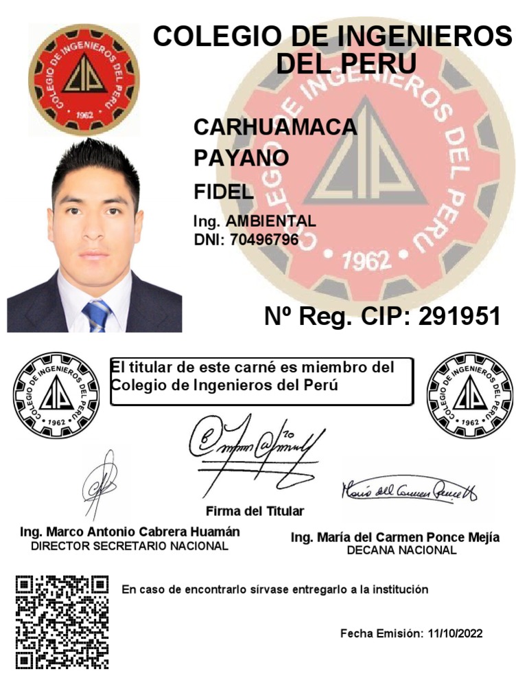 Carnet del Colegio de Ingenieros del Perú | PDF