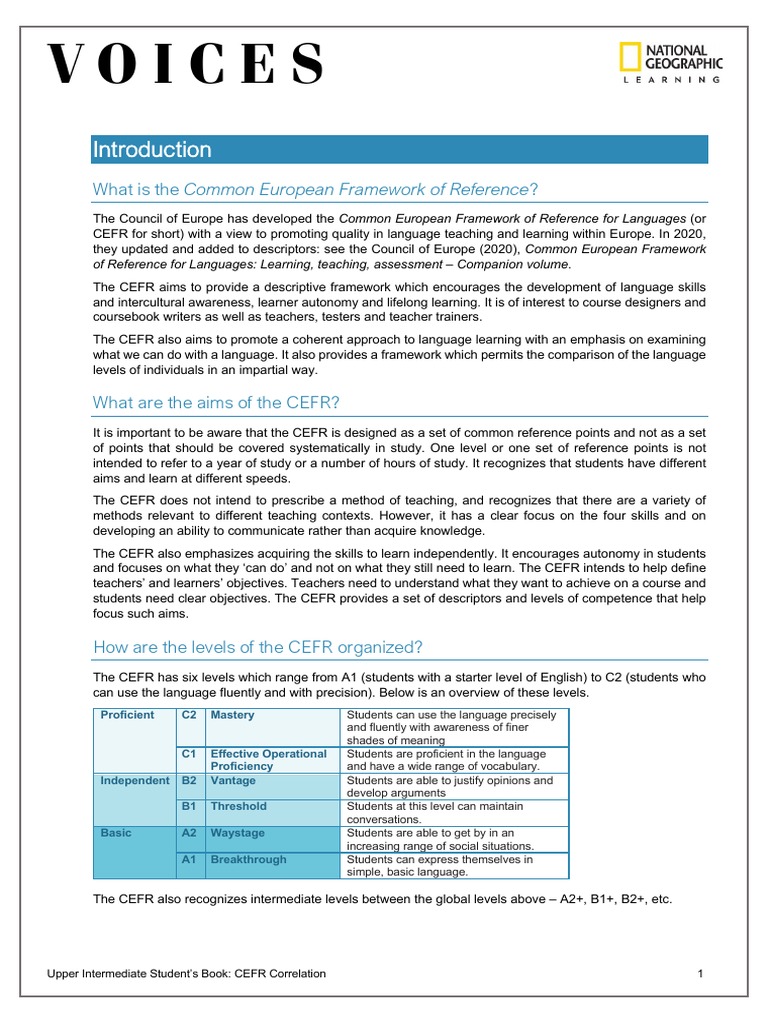 Voices Cefr Correlation Upper Intermediate | Download Free PDF | Linguistics | Cognition
