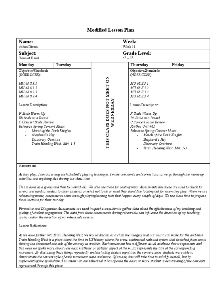 Middle School Band Lesson Plan | PDF | Lesson Plan | Learning