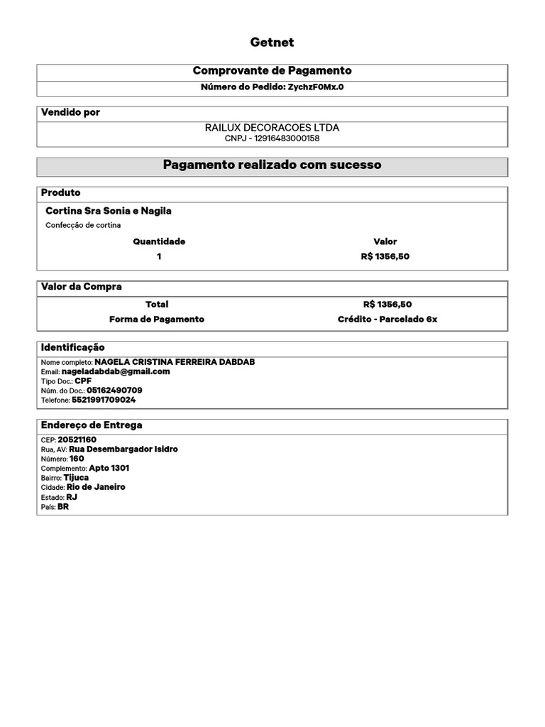 Getnet: Comprovante de Pagamento | PDF