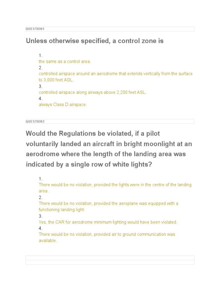 Aviation Regulations and Aircraft Operations Exam: Questions and ...