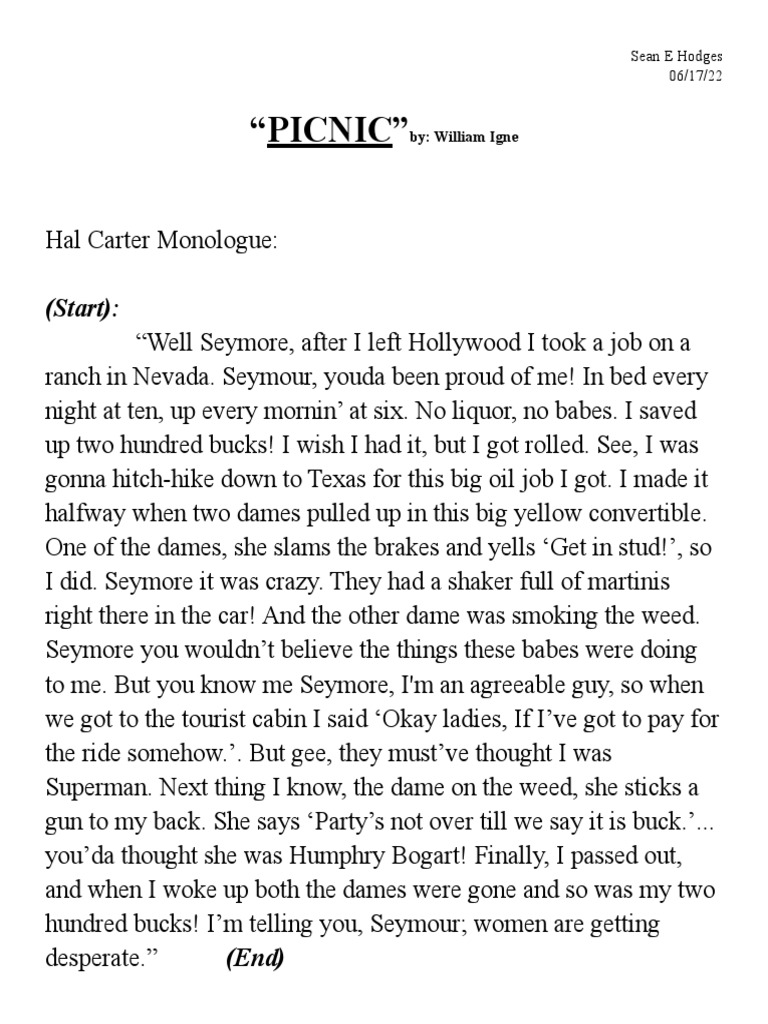 "PICNIC" Monologue | PDF