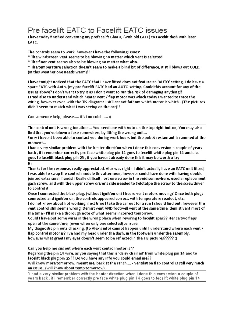 Pre Facelift EATC To Facelift EATC Issues | PDF | Electrical Connector ...