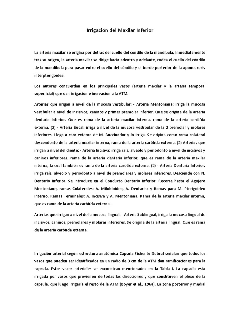 Irrigación de la ATM y Maxilar Inferior | PDF | Angiología | Anatomía ...