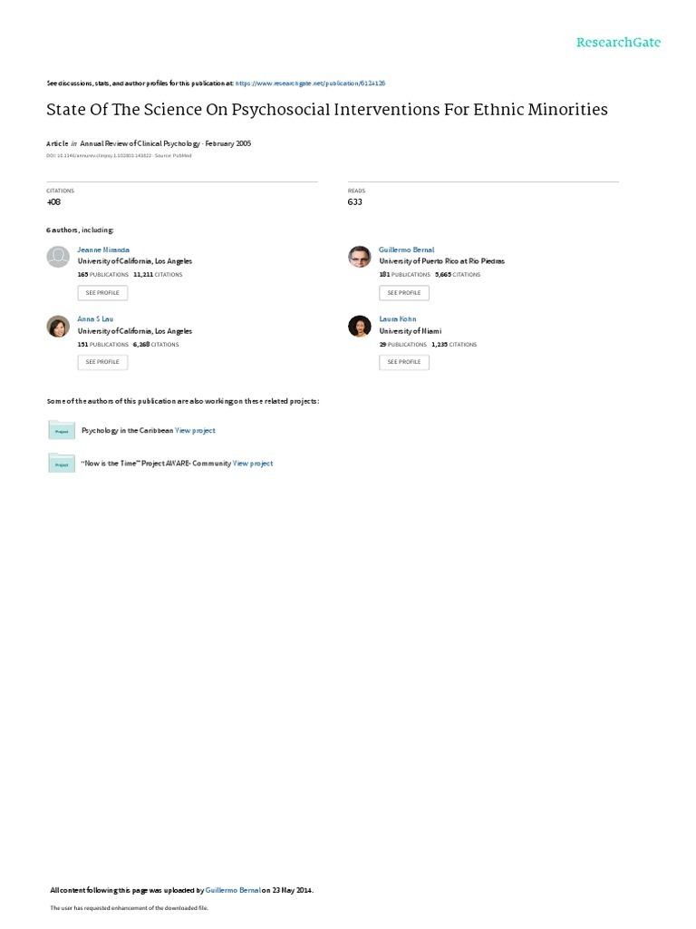 State of The Science On Psychosocial Interventions For Ethnic ...
