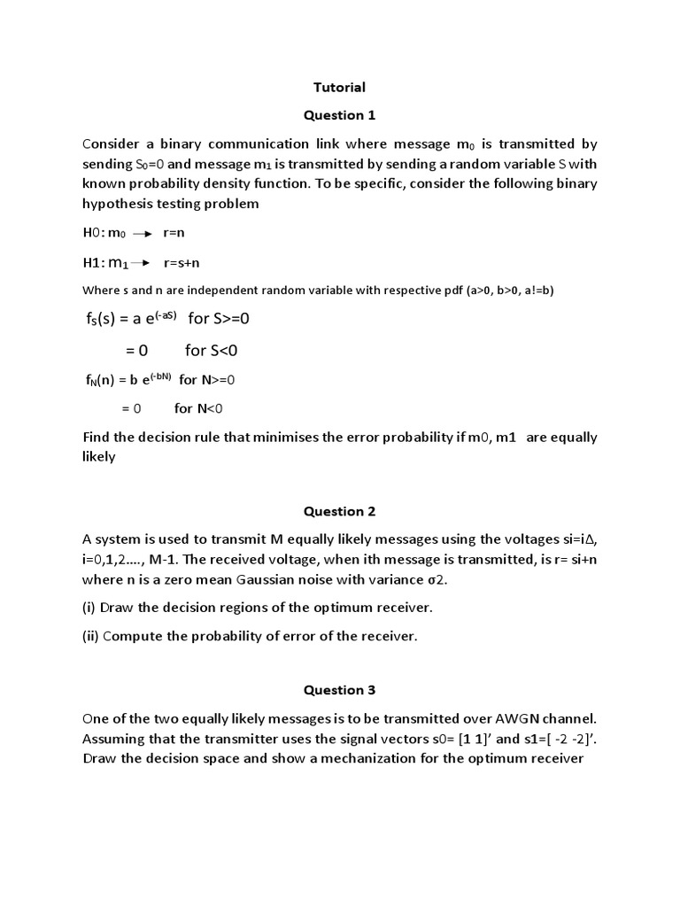 TUTORIAL 5 - Optimum Decision Rule | PDF