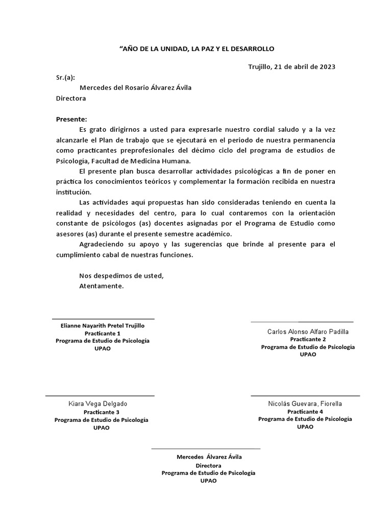 Carta Presentacion Plan De Trabajo Pdf 6331