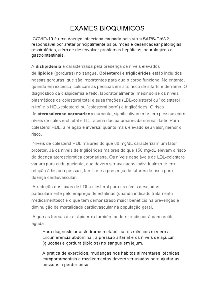 Exames Bioquimicos | PDF | Colesterol | Especialidades médicas