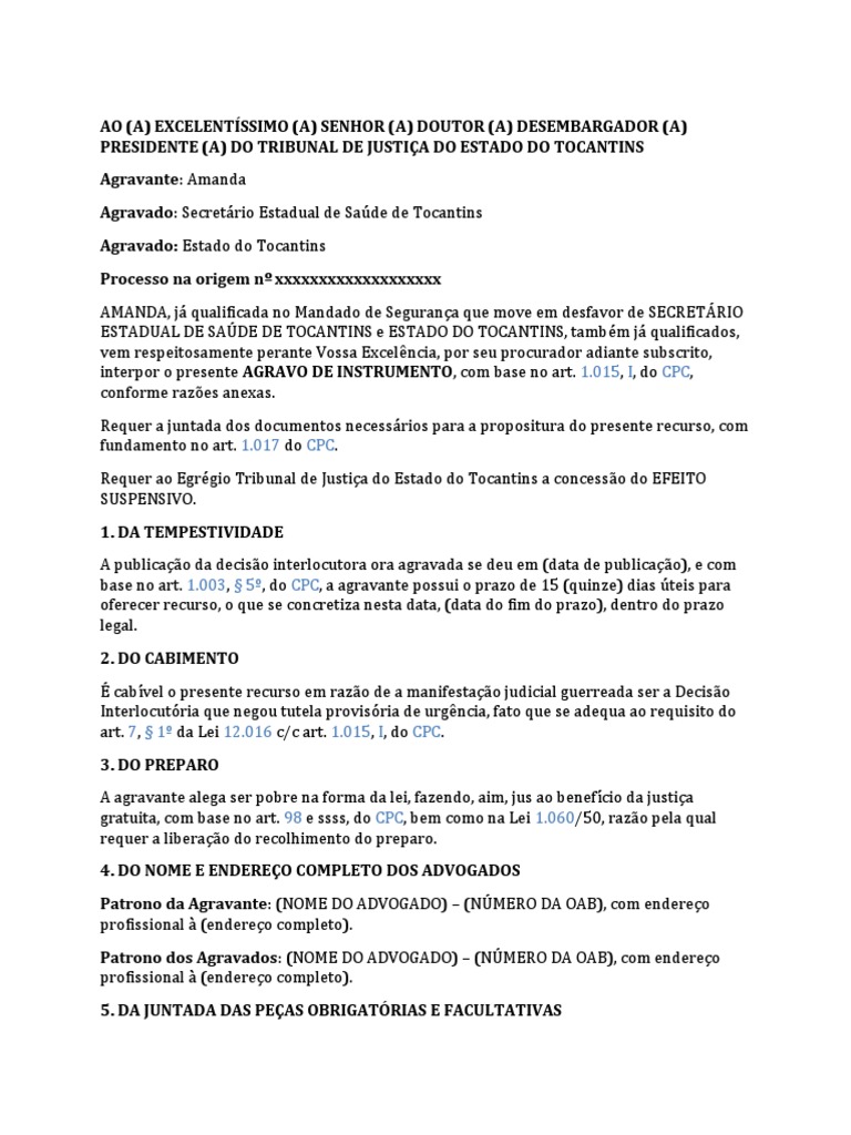Modelo de Agravo de Instrumento em Mandado de Seguranca | PDF ... Modelo de Agravo de Instrumento em Mandado de Seguranca | PDF ...