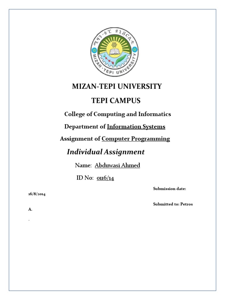 Mizan-Tepi University Tepi Campus: Individual Assignment | Download ...