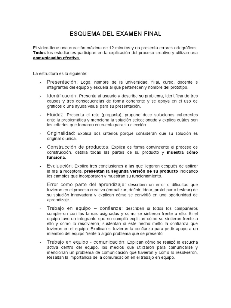 Esquema Examen Final: Presentación Creativa | PDF | Comunicación ...