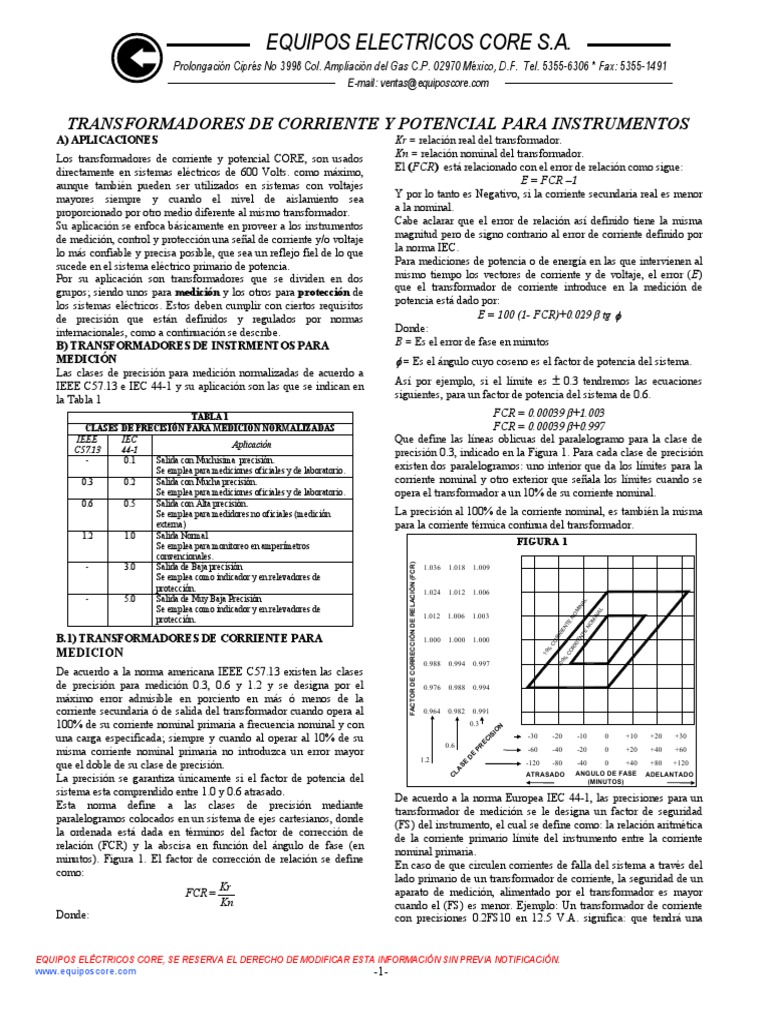 Equipos Electricos Core S.A.: Transformadores de Corriente Y Potencial ...