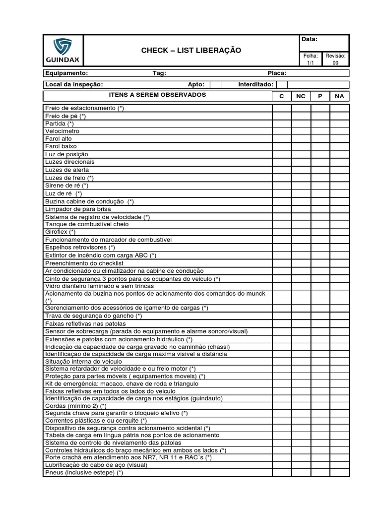 Checklist de inspeção de equipamento de içamento para garantir a ...