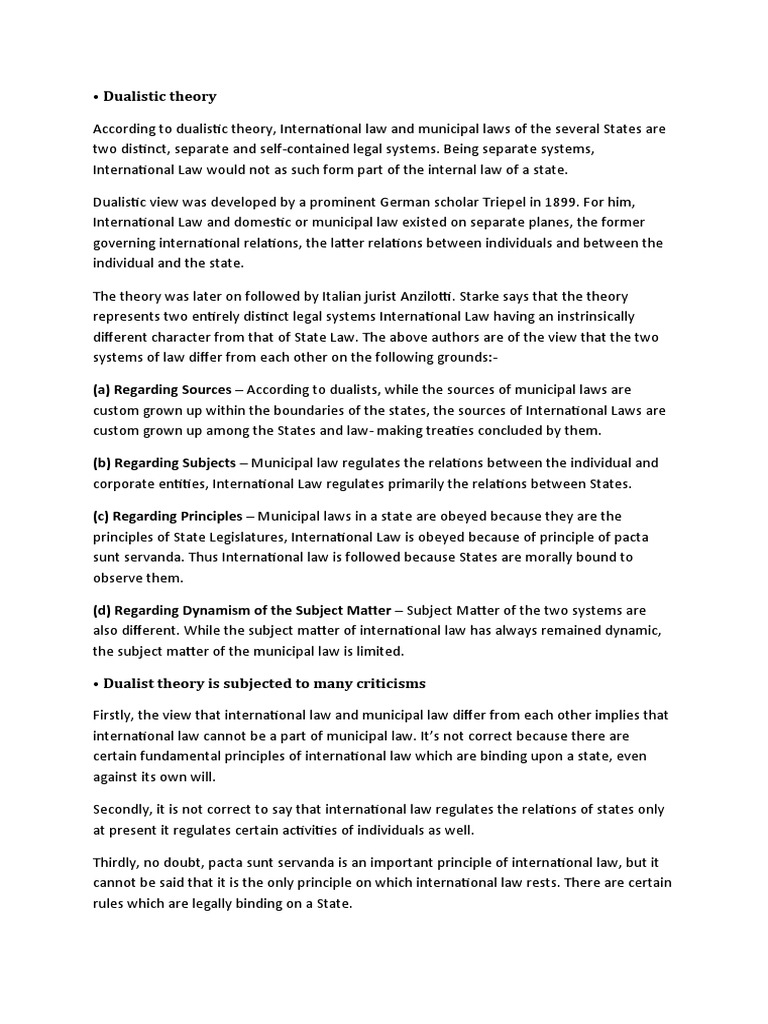 Dualistic Theory and Monoistic Theory | PDF | International Law | Justice