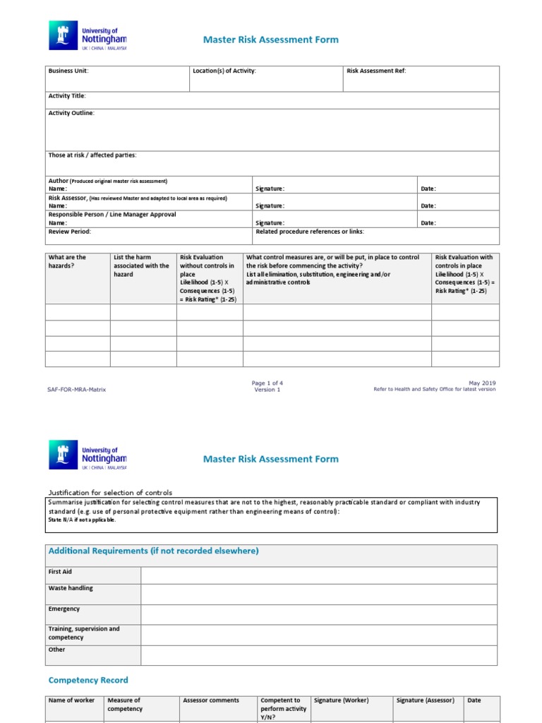 Master Risk Assessment Form | Download Free PDF | Risk | Risk Assessment