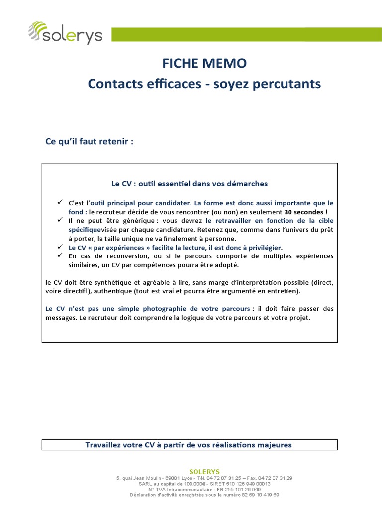 Fiche - Memo - Contacts Efficaces - Soyez Percutants | PDF | Business