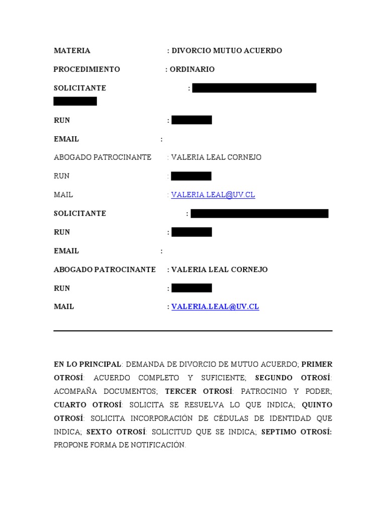 Modelo Divorcio Mutuo Acuerdo Unab | PDF | Divorcio | Matrimonio