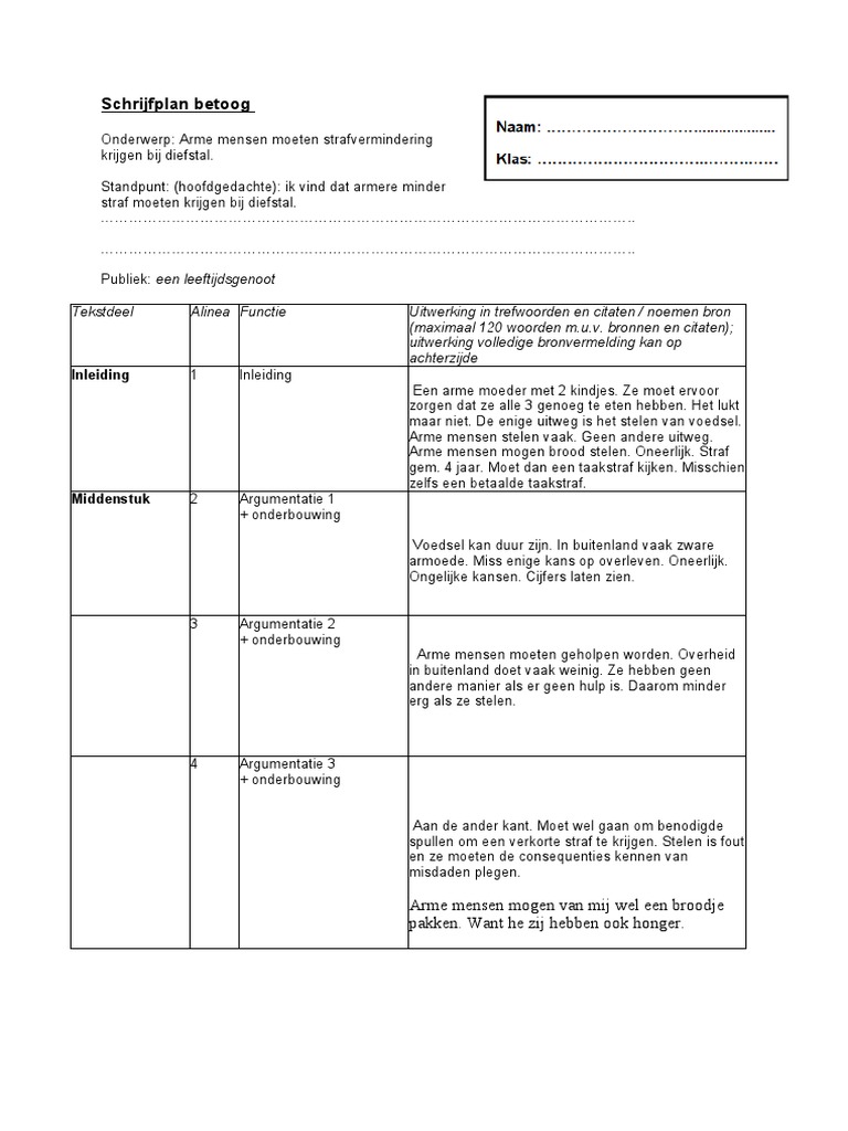 Schrijfplan Betoog | PDF