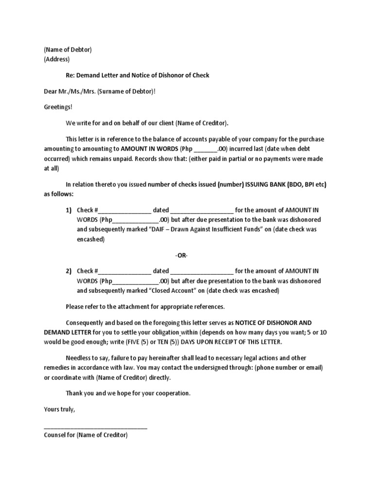 Demand Letter and Notice of Dishonor | PDF | Lease | Debtor