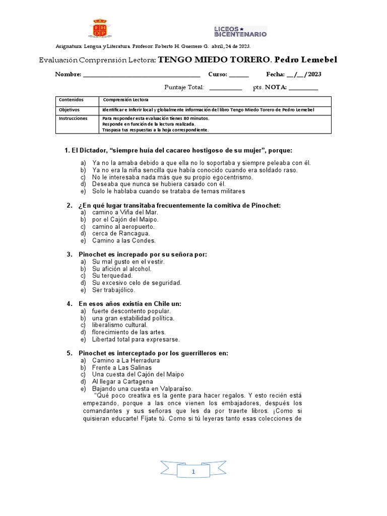 Tengo MIEDO Torero Adecuada | PDF | Augusto Pinochet