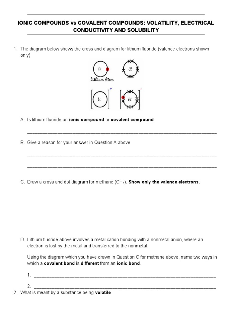 Ionic Vs Covalent Compounds - Volatility, Conductivity and Solubility ...