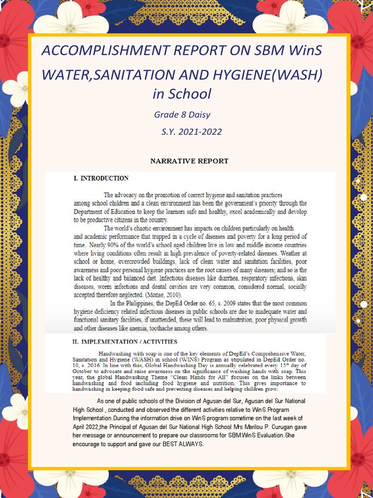 Accomplishment Report On SBM Wins Water, Sanitation and Hygiene (Wash ...