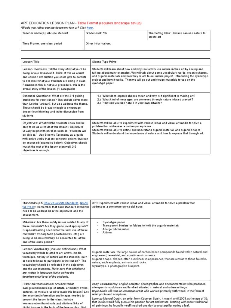 Cyanotype Lesson Plan | PDF | Lesson Plan | Cognition